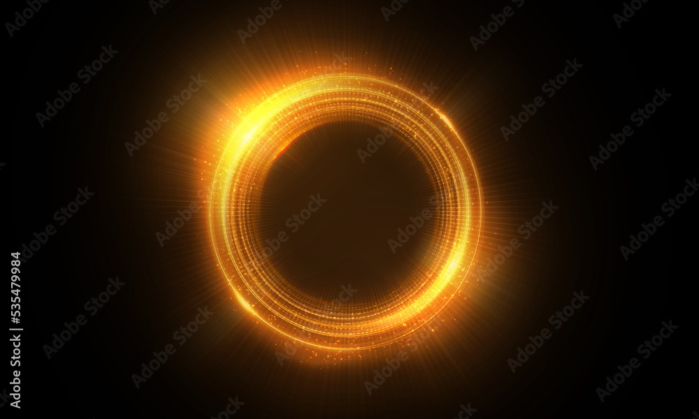 Magic circle light effect. Bright sphere lens. Rotating lines. Glow ...