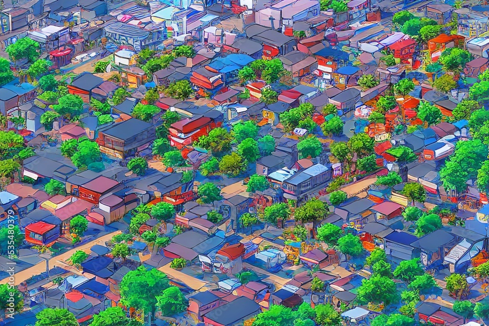 Anime japanese city landscape. Town street urban building. Downtown ...