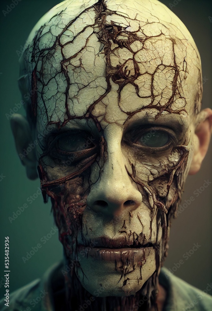 Hyper-realistic illustration portrait of a scary zombie Stock ...