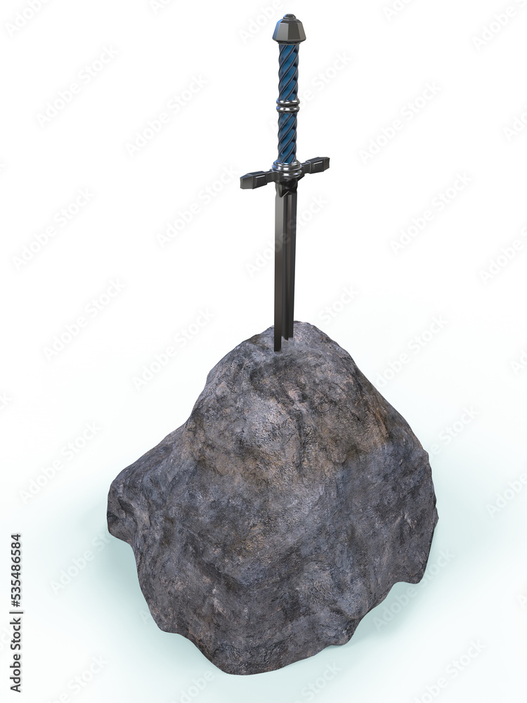 Shining in the dark sword excalibur King Arthur stuck in the rock stone ...
