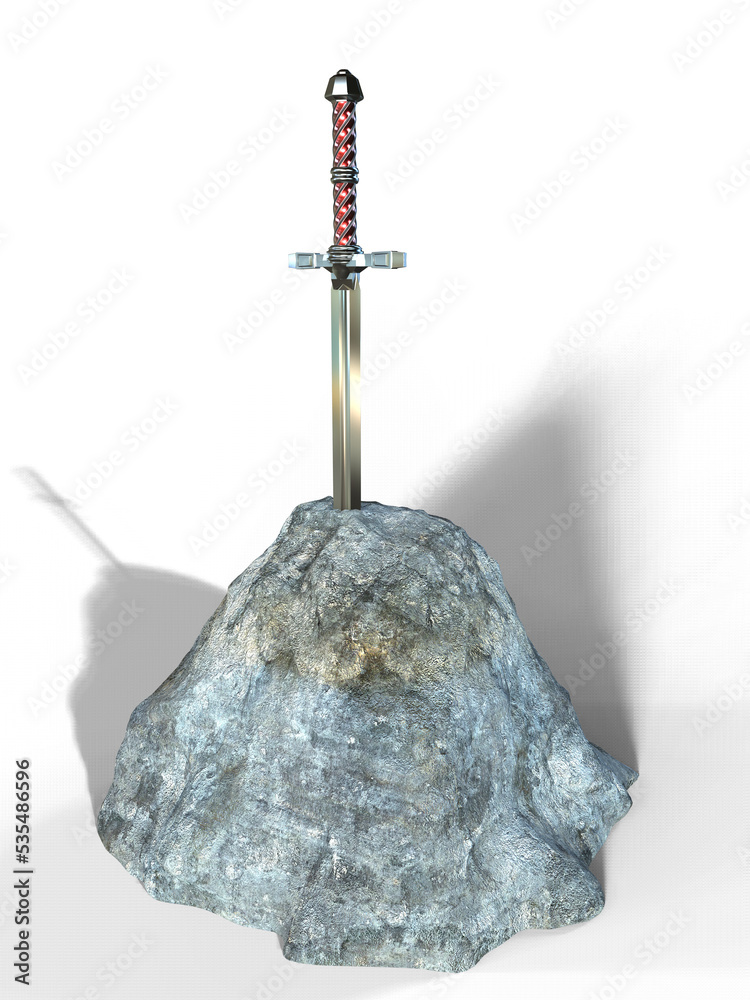 Shining in the dark sword excalibur King Arthur stuck in the rock stone ...
