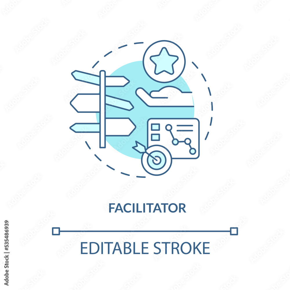 Facilitator turquoise concept icon. Provide tasks guides and ...