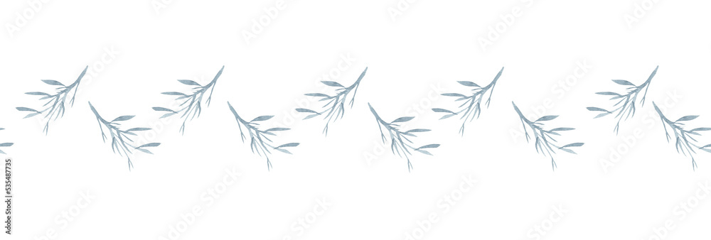 Watercolor modern decorative element. Blue leaf border, frame, elegant ...