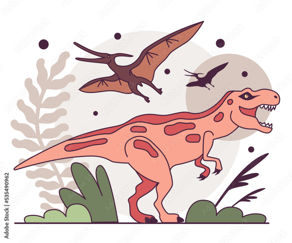 Evolution of life forms on Earth concept. Ancient extinct gigantic ...
