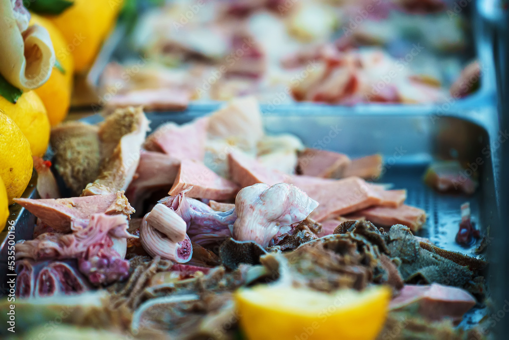 Poster Fresh Bovine offal and intestines cow offal. Tripe. – Muurposter ...