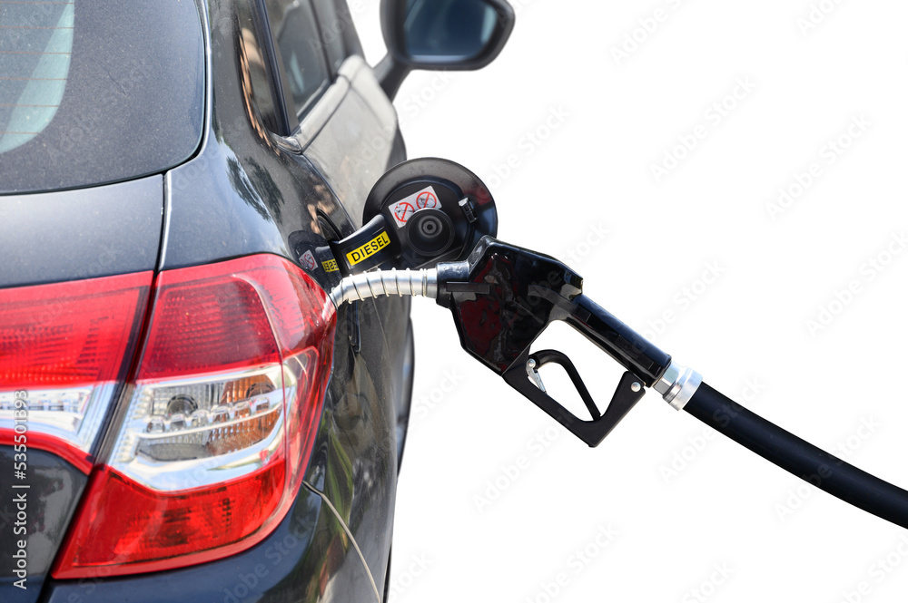 Fuel pump fill a tank of a car in a station Stock-Foto | Adobe Stock