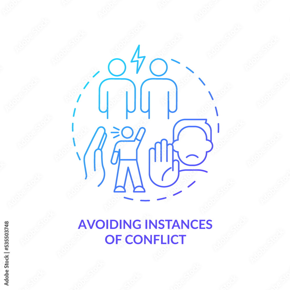 Conflict avoidance blue gradient concept icon. Combat job confrontation ...