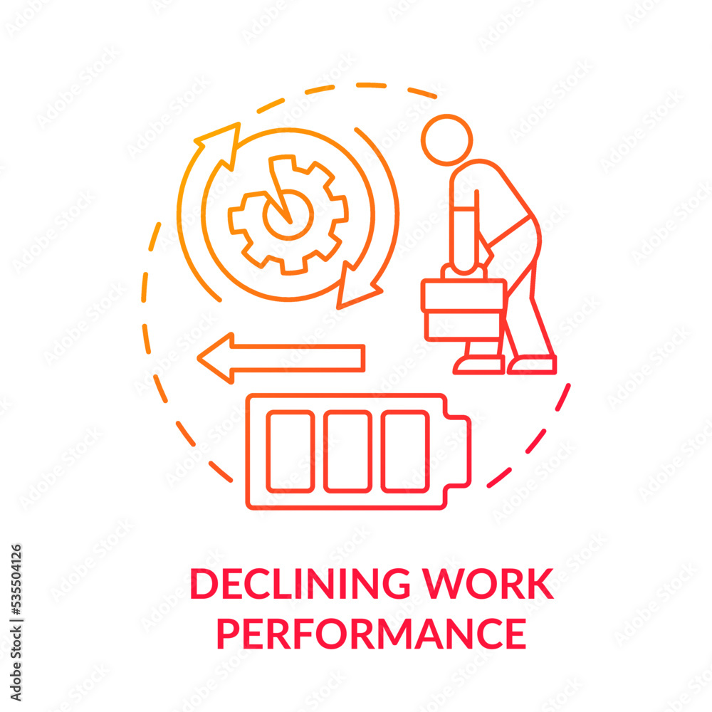 Negative work performance red gradient concept icon. Low efficiency ...
