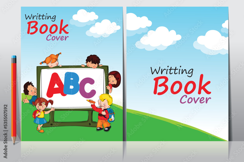 Vettoriale Stock School book cover design. Cartoon background with ...