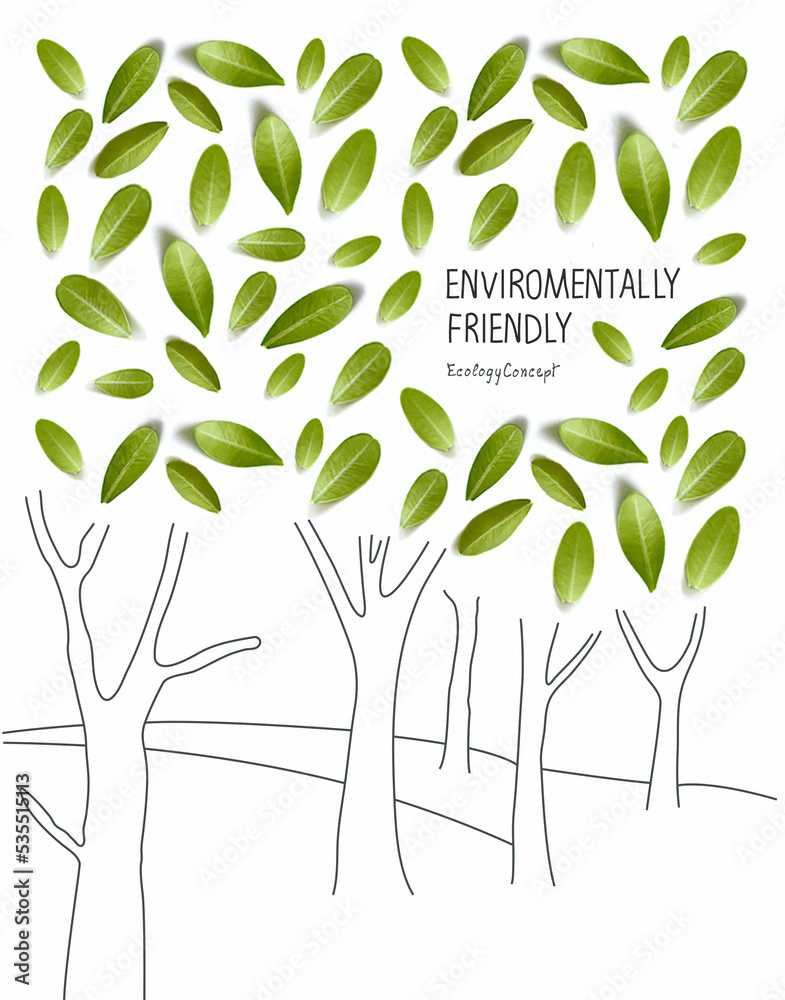 Environmentally friendly concept. Tree crowns, made of green leaves and ...
