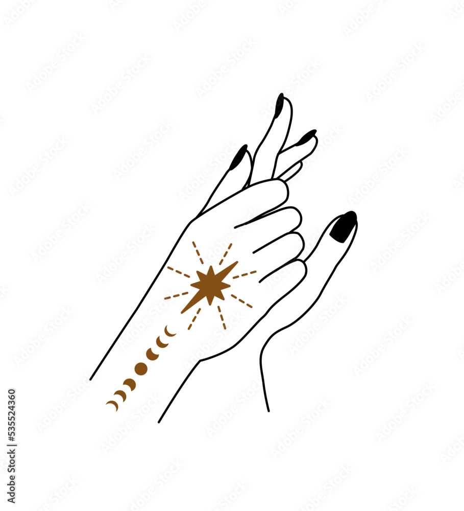 linear vector illustration of hands. Drawn magic hands. Design elements ...