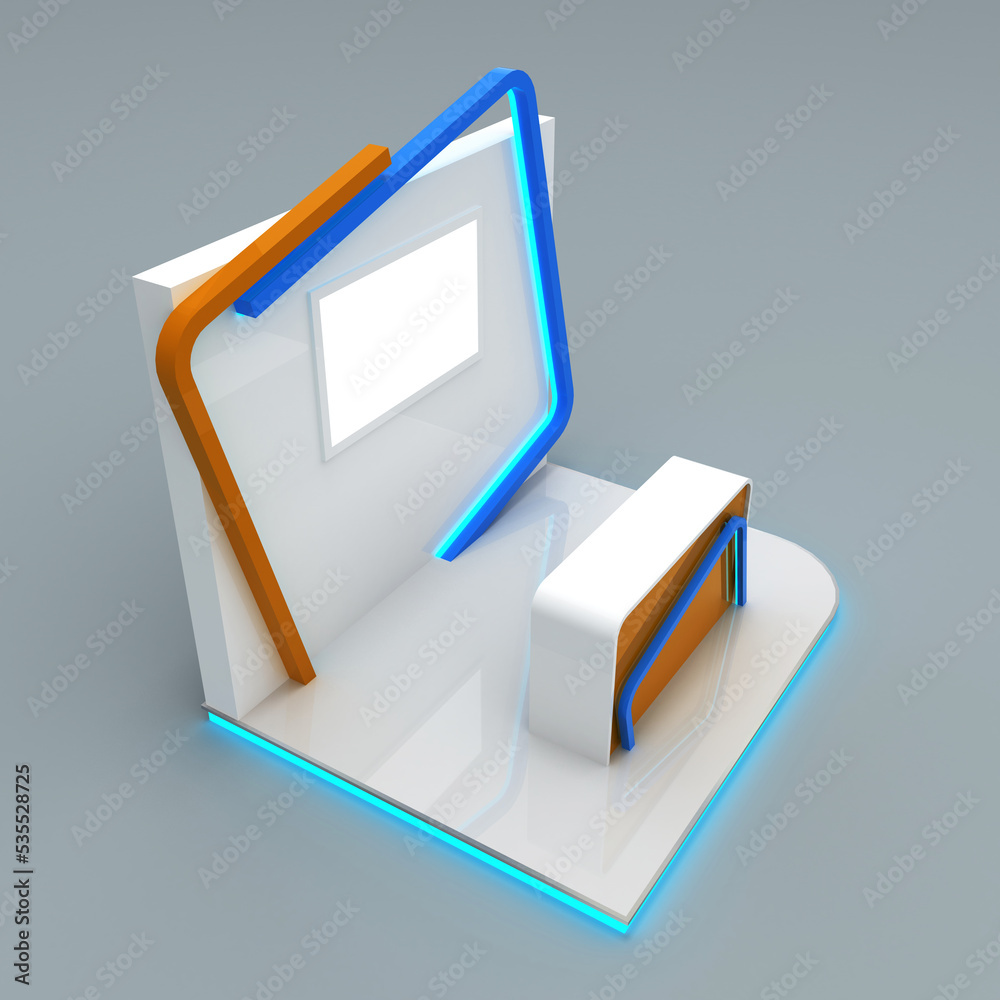 3d illustration stand booth simple decoration lighted with blank LED TV ...