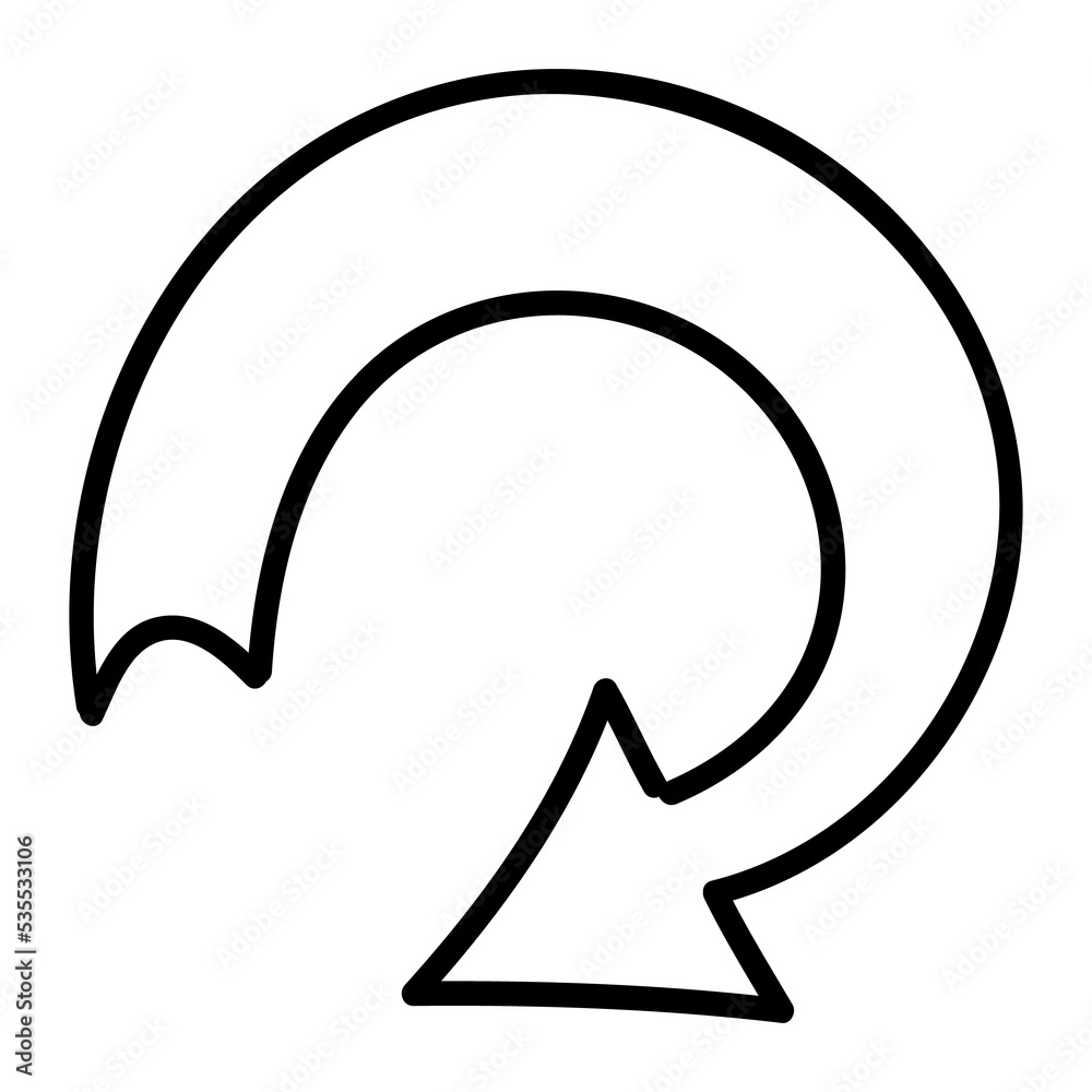 Rounded doodle arrow. Hand drawn curved arrow. Outline arrow indicating ...