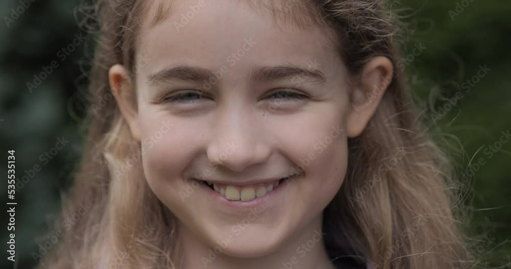 Portrait Smiling Teenage Girl Looking at Camera. Laughs Happily Child ...