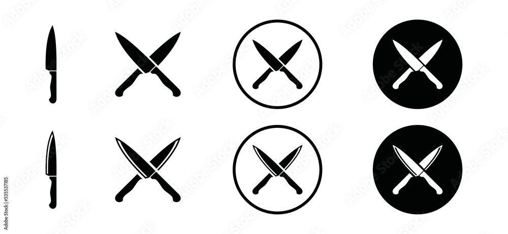 Cross knife icon vector. Crossed kitchen knife sign symbol silhouette ...