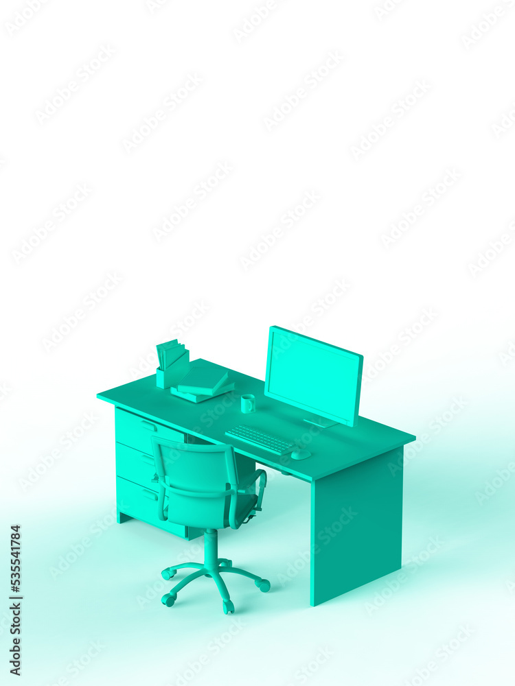 color 3d render of office desk isolated on transparent background ...