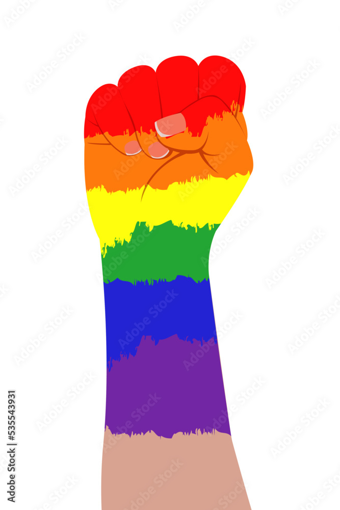 Rainbow hand clenched into a fist. Brush stroke of LGBT flag. Human ...