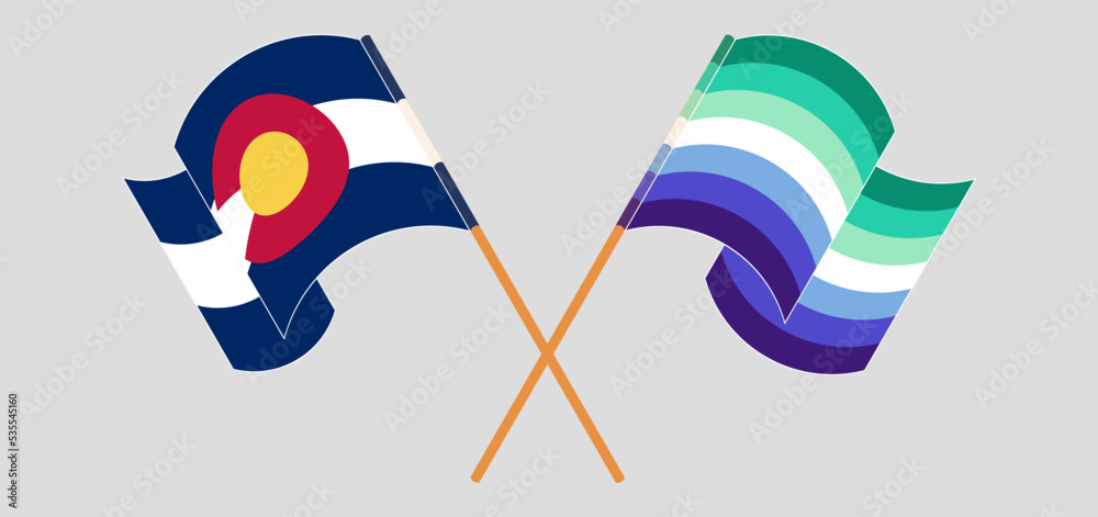 Crossed and waving flags of The State of Colorado and gay men pride ...