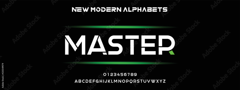 MASTER Sports minimal tech font letter set. Luxury vector typeface for ...