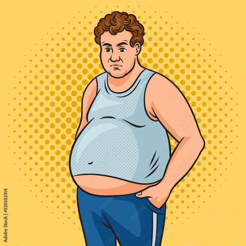 Fat man with beer belly abdominal obesity pinup pop art retro vector ...