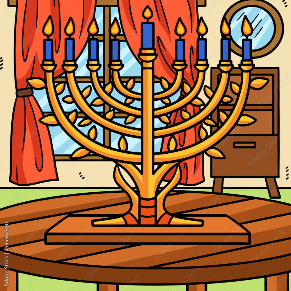 Hanukkah Menorah Colored Cartoon Illustration Stock Vector | Adobe Stock