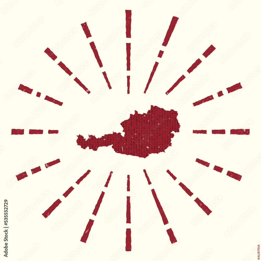 Austria Logo. Grunge sunburst poster with map of the country. Shape of ...