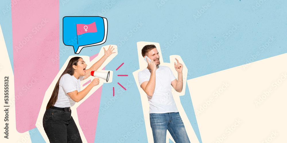 Protection of women's rights. Contemporary art collage. Surrealism ...