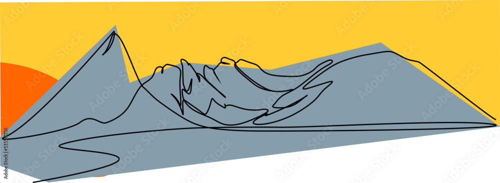 Mountains Simple flat color single continuous line drawing. Vector ...