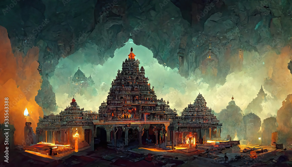 AI generated image of an ancient Hindu temple inside a cave Stock ...