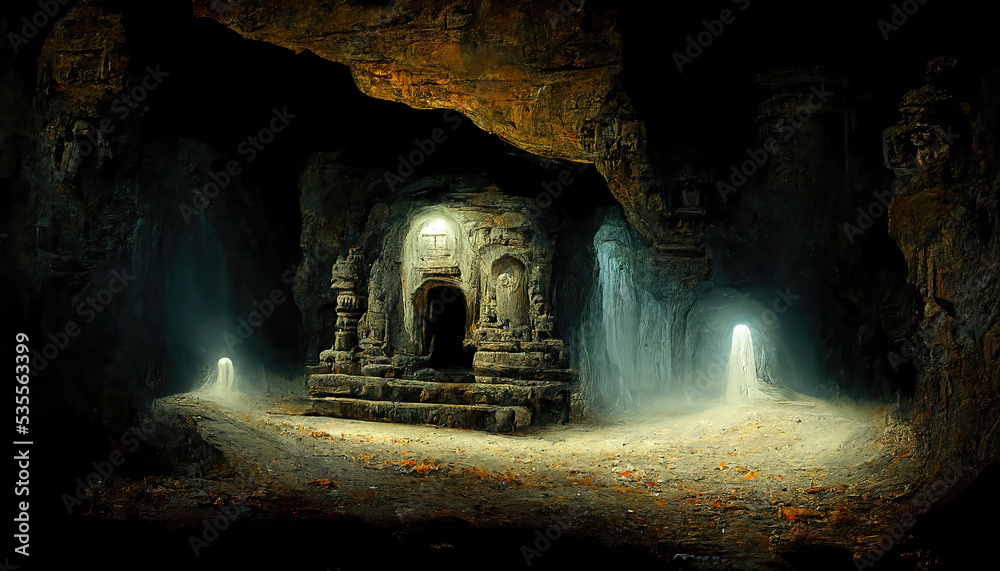 AI generated image of an ancient Hindu temple inside a cave Stock ...