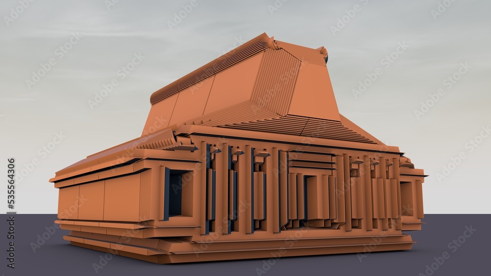 A 3D Illustration of a housing structure with a front view or façade ...