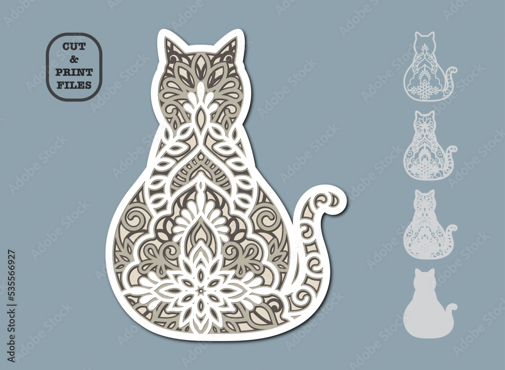 Cat Layered paper cut file. Multilayered vector cut out file. Stock ...