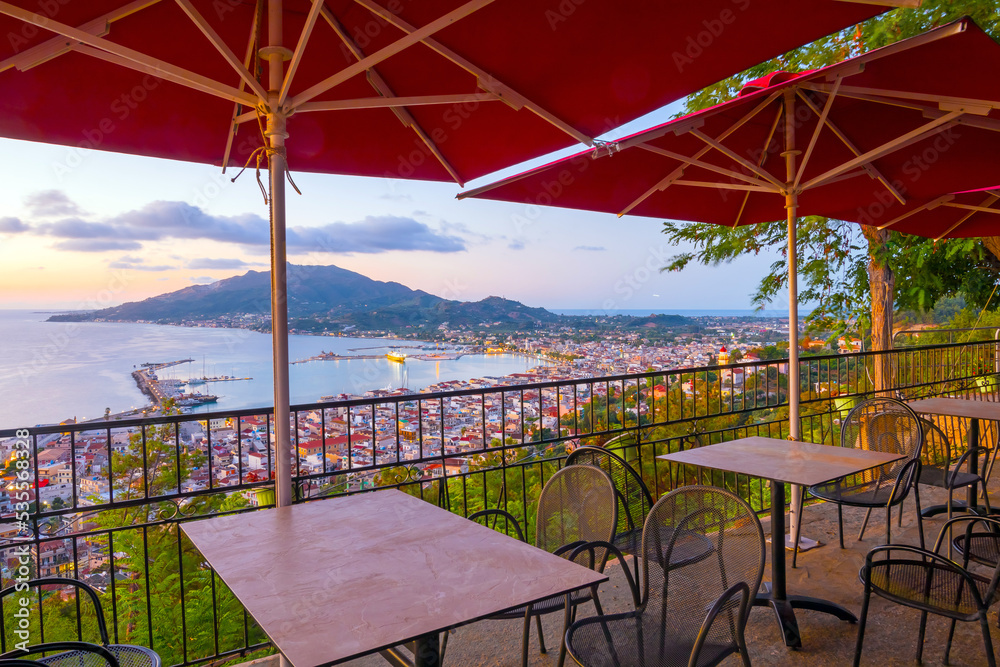 Sunrise. Bochali viewpoint in Zante, Zakynthos, Greece, popular travel destination. Bochali is a ...
