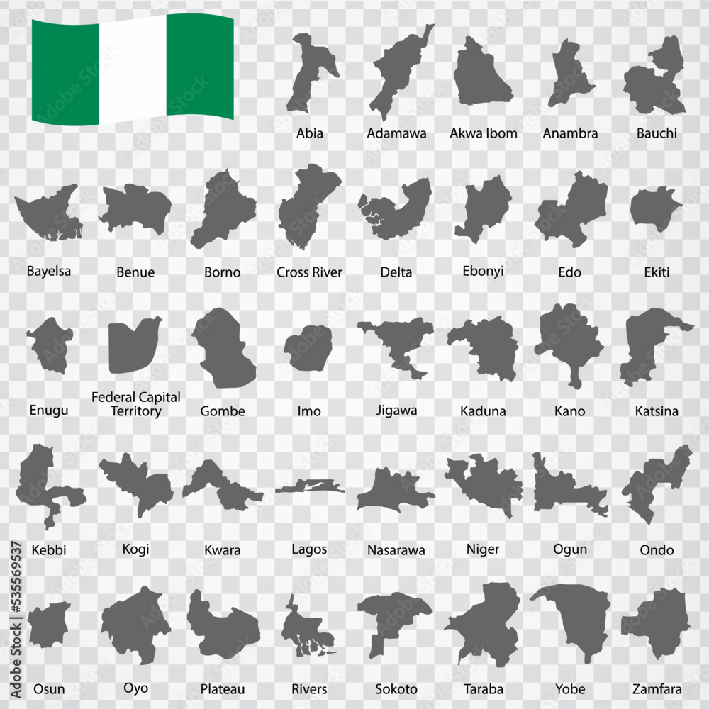 Thirty seven Maps provinces of Nigeria - alphabetical order with name ...