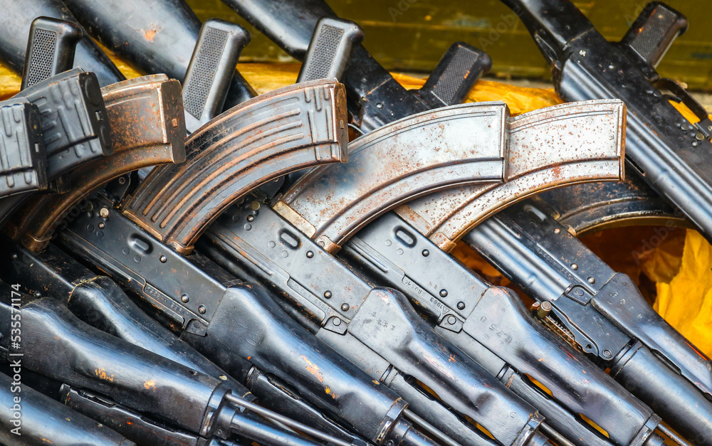 The car of the former USSR AK-47 while lying in a special container for ...