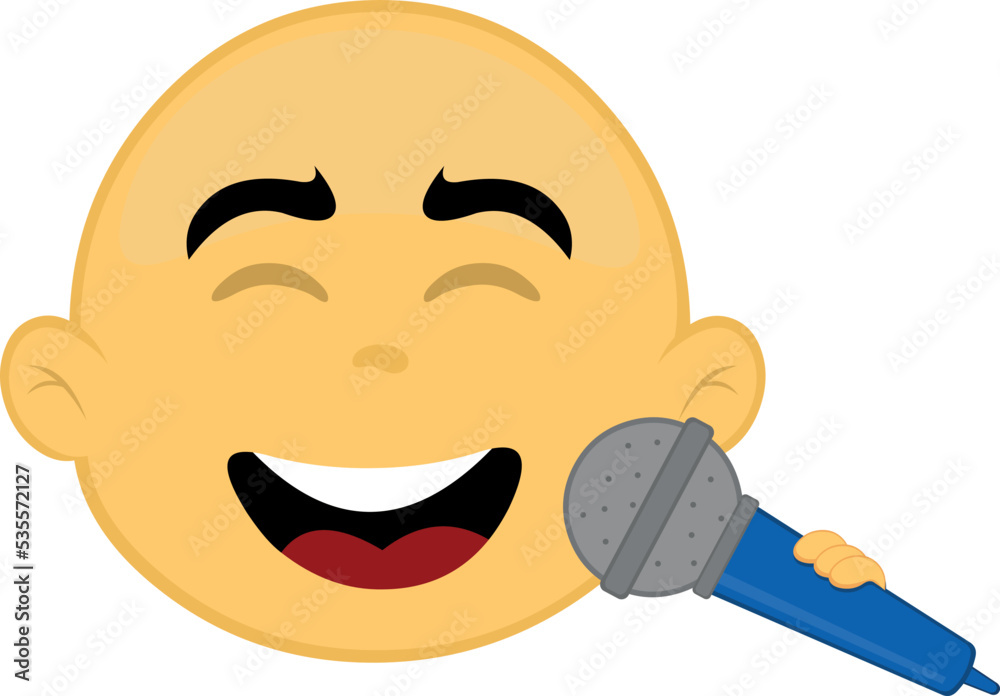 Vector yellow cartoon character emoji illustration singing with a ...