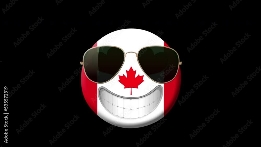 Canada.Animation of smiling face with canadian flag, sunglasses and ...
