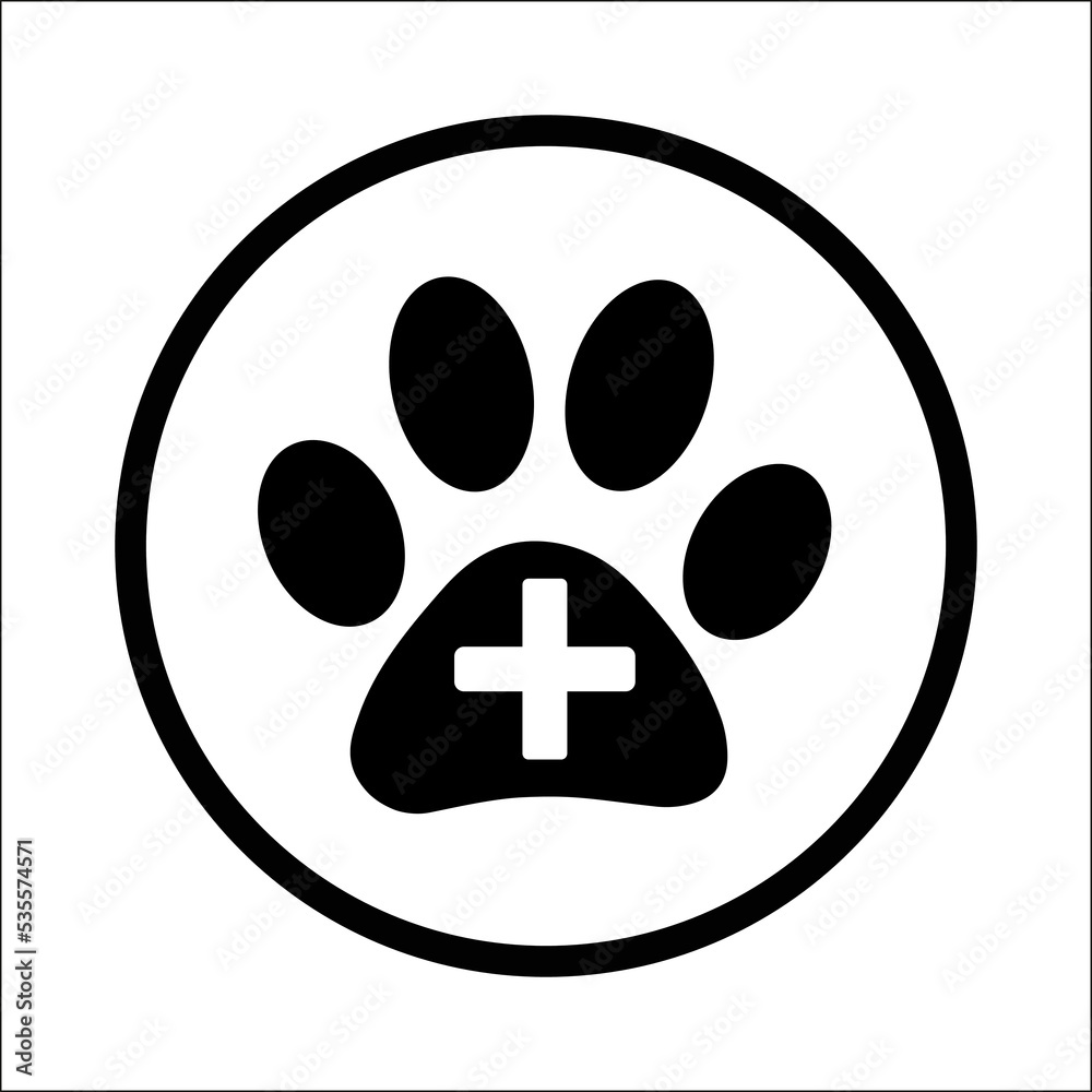 Veterinary clinic symbol paw print with veterinary cross in black ...