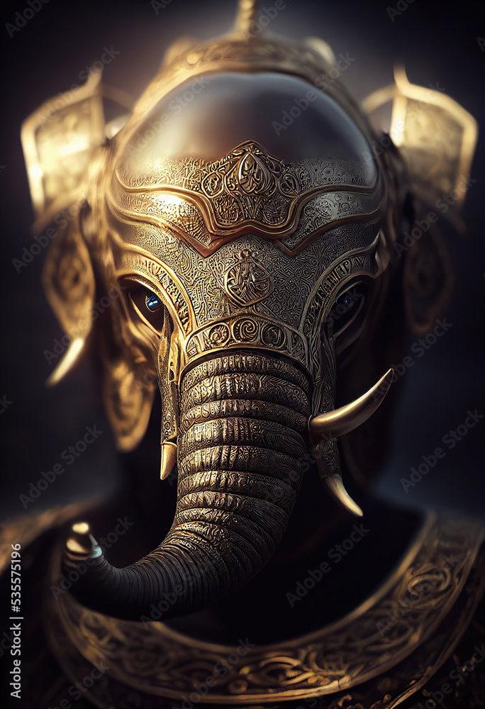 AI generated image of Hindu Lord Ganesha wearing battle armor and ...
