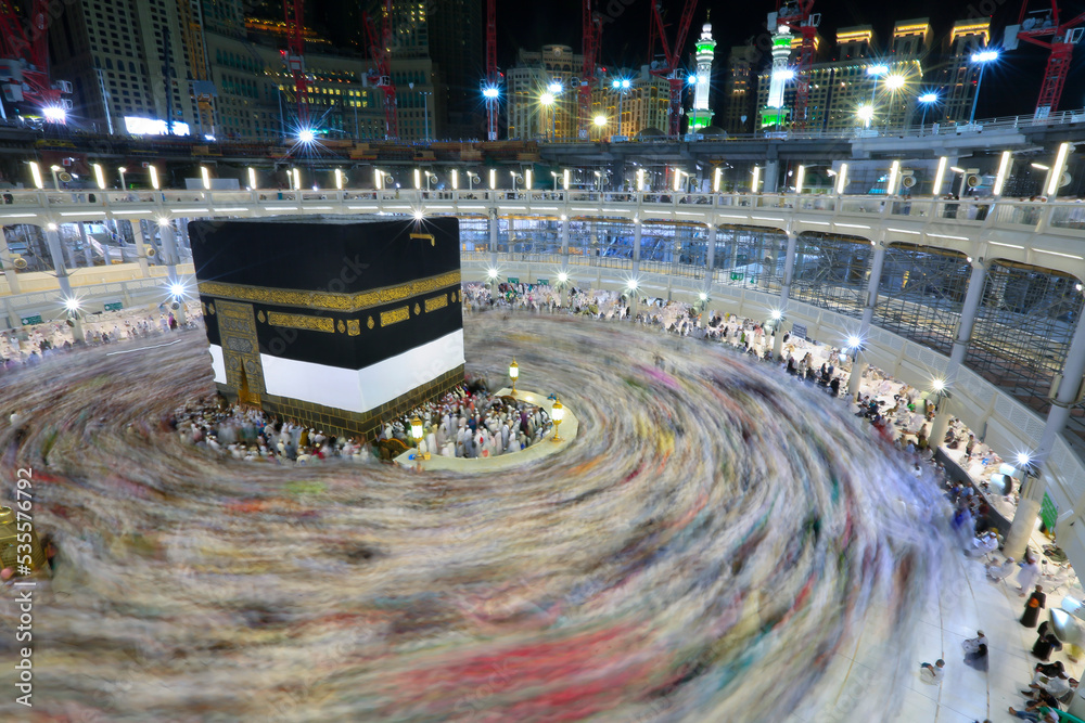 Crowd of people making Tawaf around The Holy Kaaba in Makkah during ...