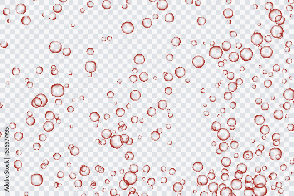 Red air bubbles, oxygen, champagne crystal clear, isolated on a ...