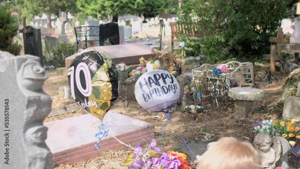 Video „Abandoned Cemetery On Summer Day. Child Sit Over Grave ...