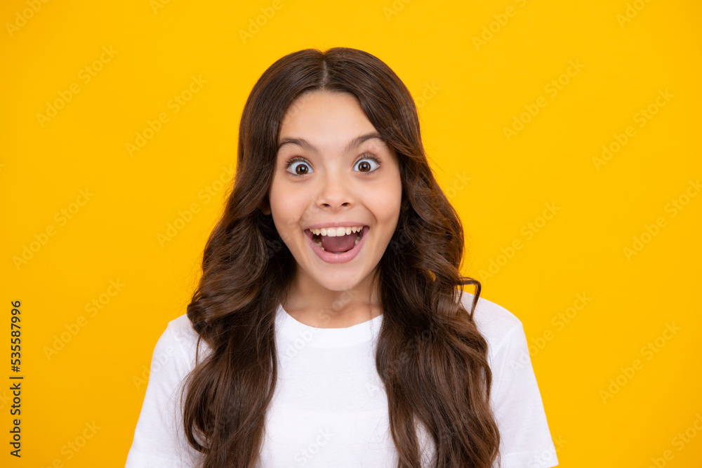 Childrens day. Amazed teen girl. Excited expression, cheerful and glad ...
