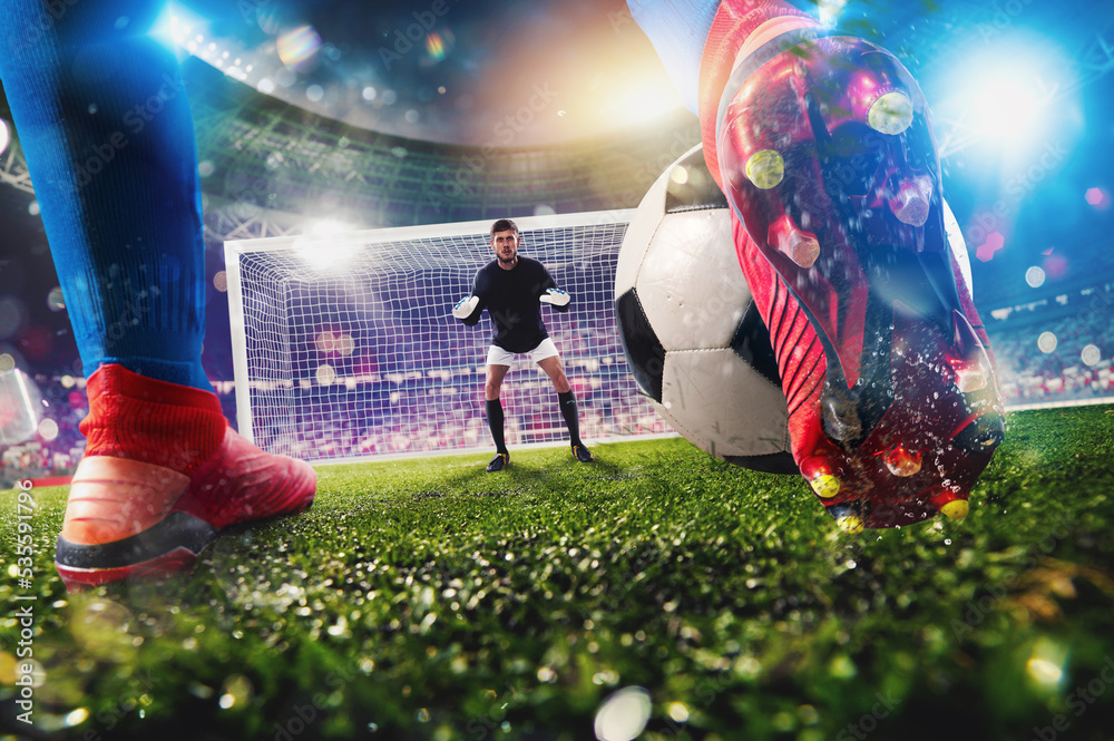 Football scene with competing soccer players at the stadium Stock Photo ...