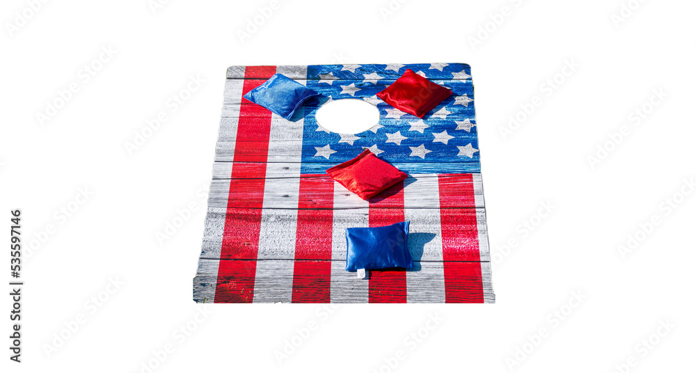 American Flag cornhole game with red and blue bean bags with a ...