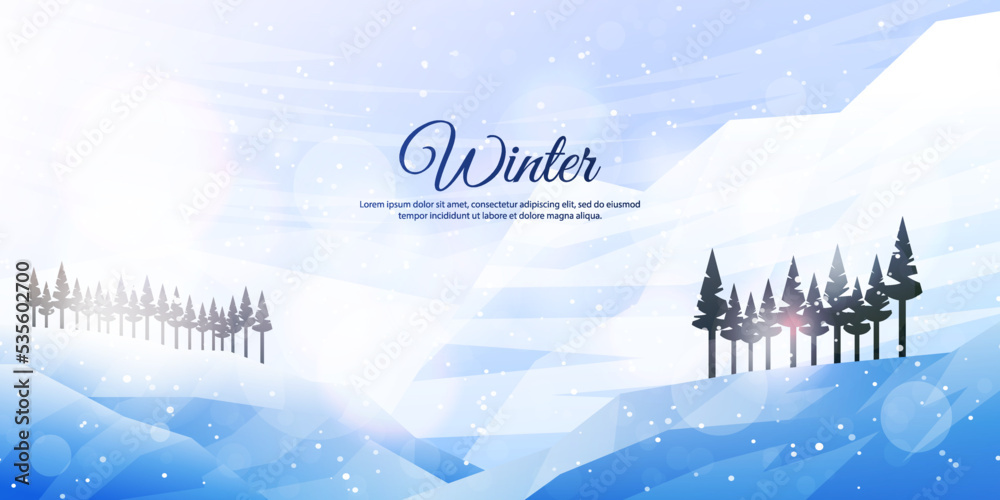 Vector illustration. Flat landscape. Snowy background. Snowdrifts ...