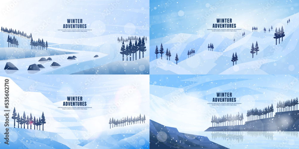 Vector illustration. Flat winter landscape. Simple snowy backgrounds ...