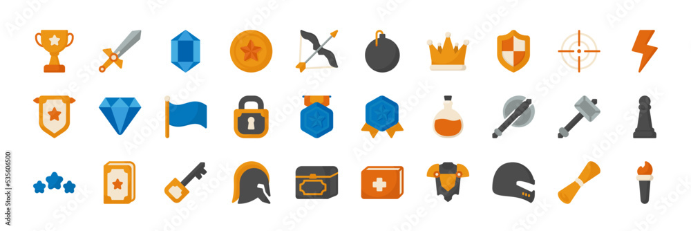 Vector flat icon set of game items Stock Vector | Adobe Stock