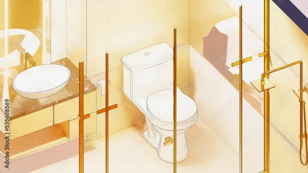 Perspective close up of a luxury toilet watercolor Stock Illustration ...