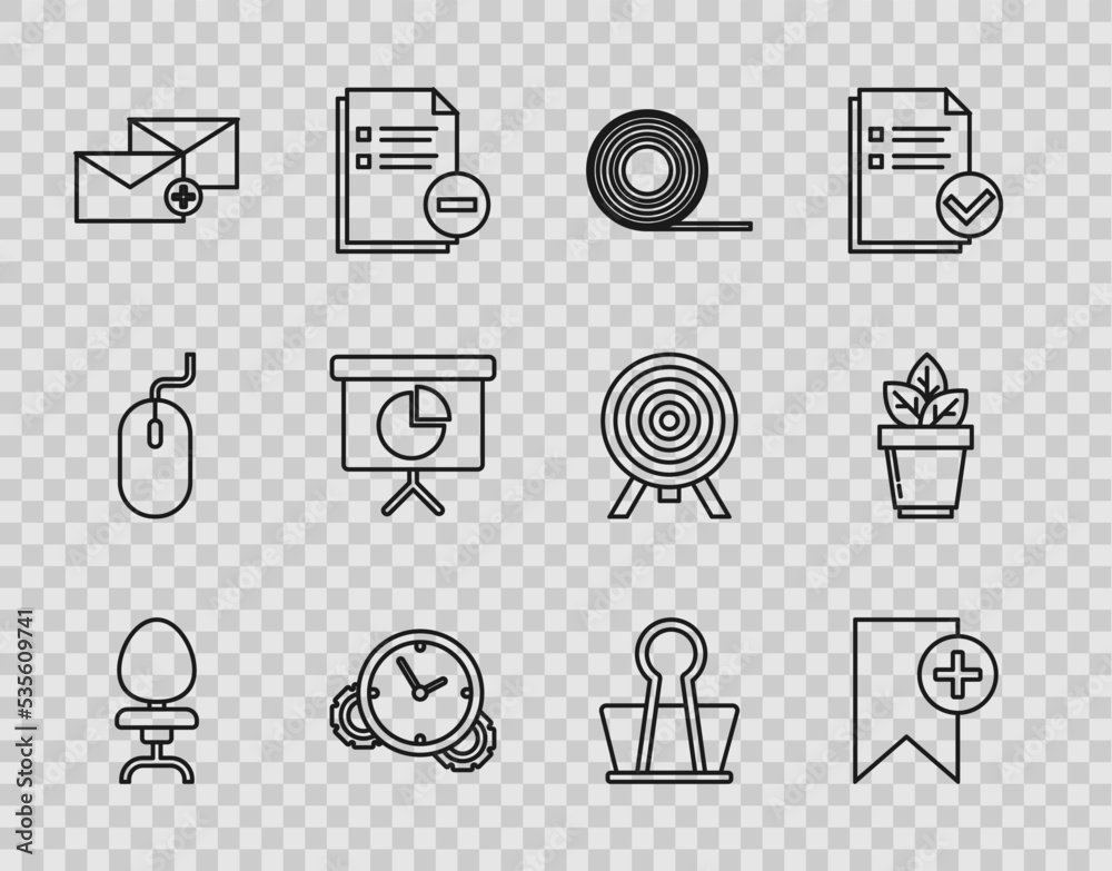 Set line Office chair, Bookmark, Scotch, Time Management, Envelope ...